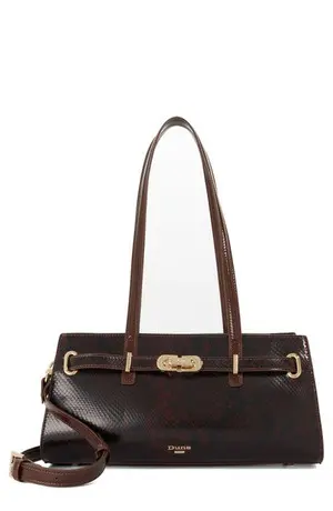 Dune London Depend Croc Embossed Leather Shoulder Bag Brown