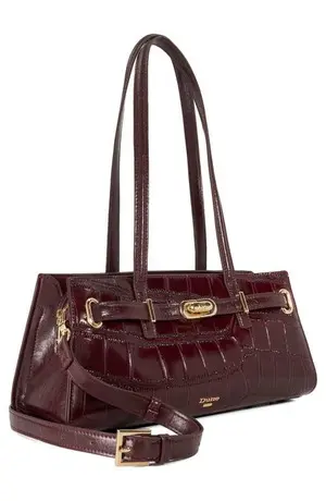 Dune London Depend Croc Embossed Leather Shoulder Bag - Burgundy