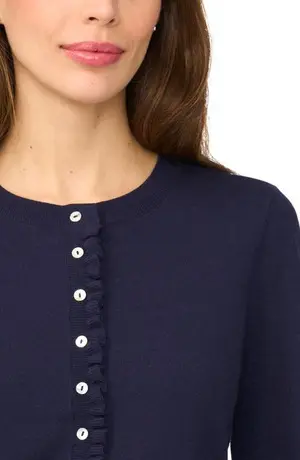 CECE DUPRAZ Ruffle Trim Cardigan - Classic Navy