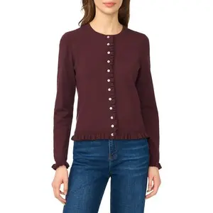 CECE DUPRAZ Ruffle Trim Cardigan - Dark Cocoa