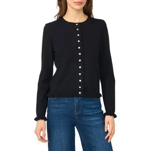 CECE DUPRAZ Ruffle Trim Cardigan - Rich Black