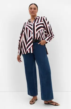 City Chic Haylee Striped Button Front Shirt