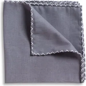 BEAU TIES OF VERMONT Linen Whipstitch Pocket Square Grey