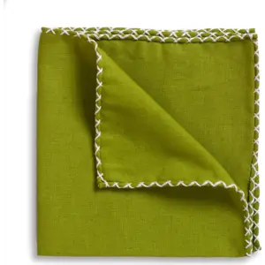 BEAU TIES OF VERMONT Linen Whipstitch Pocket Square Olive