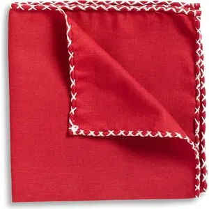 BEAU TIES OF VERMONT Linen Whipstitch Pocket Square Red