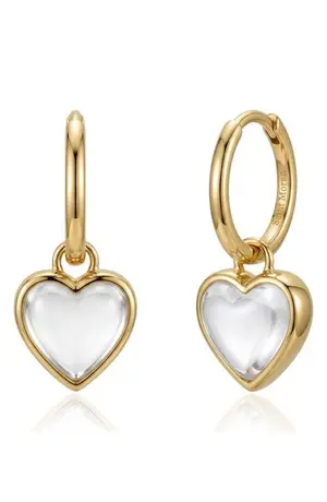 ST. MORAN Clear Quartz Heart Drop Hoop Earrings - Gold