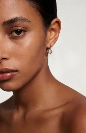 ST. MORAN Clear Quartz Heart Drop Hoop Earrings