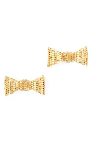 Deepa Gurnani Bow Beaded Stud Earrings - Gold