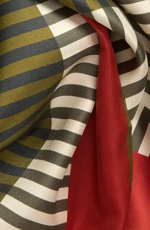 Echo Concentric Stripes Square Silk Scarf - Olive