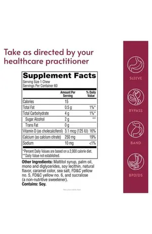 BARIATRIC ADVANTAGE Calcium Citrate Chewy Bites 250 Mg With Vitamin D3 Chewable Supplement 60 Count
