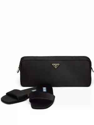 Prada Silk Satin Slippers And Travel Pouch