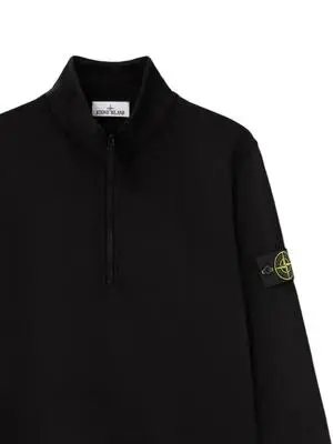 Stone Island 6100070 Organic-cotton Fleece Regular-fit Half-zip Sweatshirt - Black