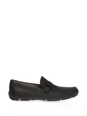 FERRAGAMO Gancini Pebbled Leather Loafers - Black