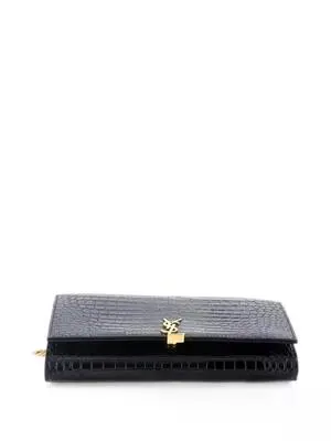 Saint Laurent Monogram Flap Chain Wallet Crocodile Embossed Leather Clutch Bag