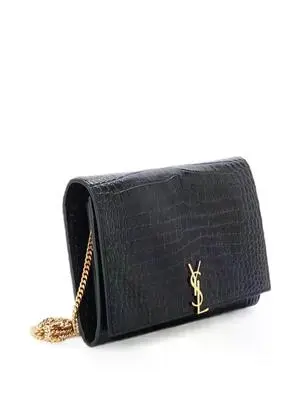 Saint Laurent Monogram Flap Chain Wallet Crocodile Embossed Leather Clutch Bag