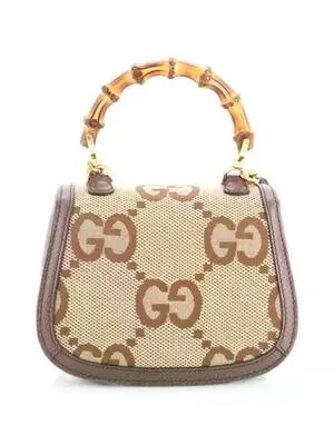Gucci Bamboo 1947 Top Handle Bag Jumbo Gg Canvas Mini Crossbody Bag - Brown