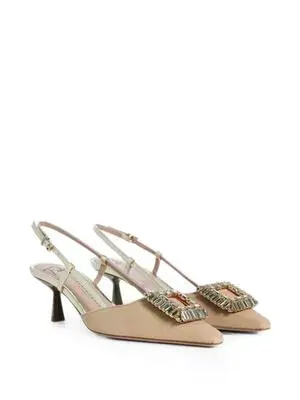 Roberto Festa Ingrid Rhinestone-embellished Squared-toe Slingback Heeled Pumps - Neutrals