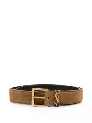Saint Laurent Cassandre Vadim Belt In Suede - Brown