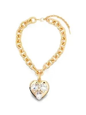 Alessandra Rich Crystal-embellished Heart-pendant Necklace - Gold