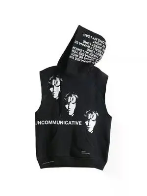 SAITOS Asymmetrical Graphic-print Sleeveless Hoodie