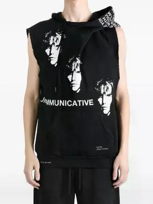 SAITOS Asymmetrical Graphic-print Sleeveless Hoodie