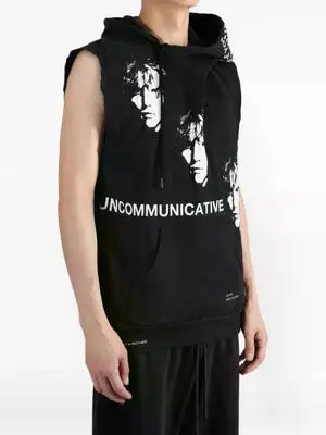 SAITOS Asymmetrical Graphic-print Sleeveless Hoodie
