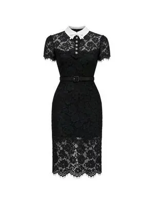 SELF-PORTRAIT Lace Contrast-collar Midi Dress - Black