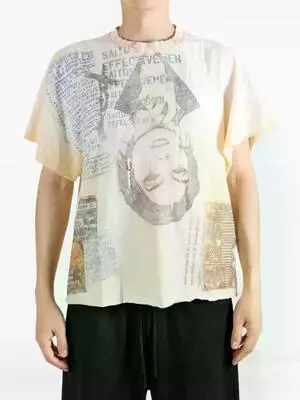 SAITOS Graphic-print Distressed T-shirt - Neutrals