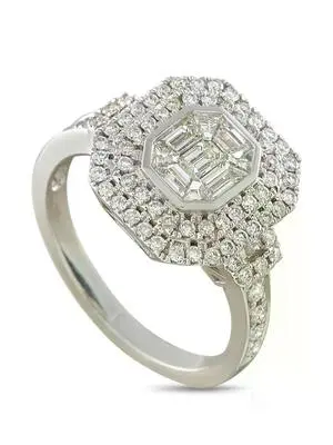 LB EXCLUSIVE 18k White Gold Diamond Halo Ring - Silver