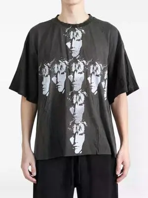 SAITOS Wormhole Graphic-print Distressed T-shirt - Black