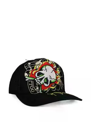 Ed Hardy Embroidered Skull-motif Cap - Black