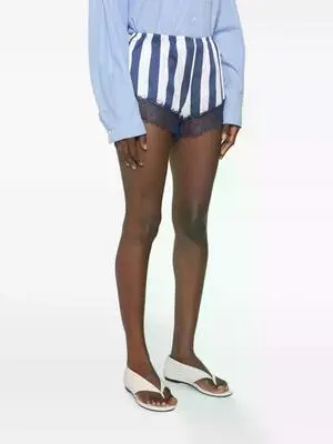 THE FRANKIE SHOP Milos Stripe Lace-trim Shorts - Blue
