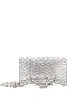 Balenciaga Hourglass Chain Wallet Suede With Crystals Crossbody Bag - Metallic