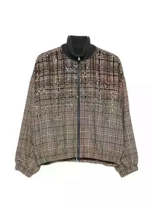 Brunello Cucinelli Sequin-embellished Check Bomber Jacket - Brown