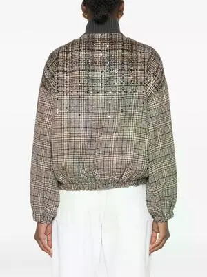 Brunello Cucinelli Sequin-embellished Check Bomber Jacket - Brown