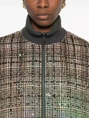 Brunello Cucinelli Sequin-embellished Check Bomber Jacket - Brown