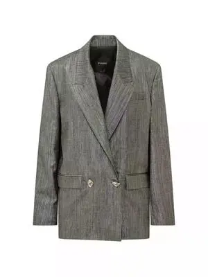 Pinko Double-breasted Cayman Jacket In Metal Wool With Jewel Buttons - Grey