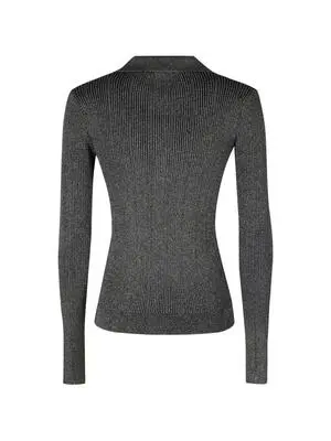 ROBERTO COLLINA Ribbed Polo-collar Sweater With Metallic Finish