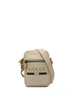 Gucci 2000-2015 Mini Grained Calfskin Logo Crossbody Bag - White