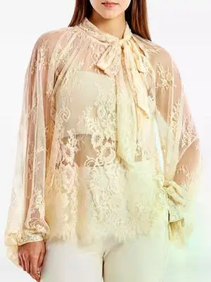 VICOLO Lace-panelled Pussy-bow Blouse - Neutrals