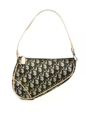 Dior 2001 Mini Diorissimo Coated Canvas Saddle Pochette Shoulder Bag - Black