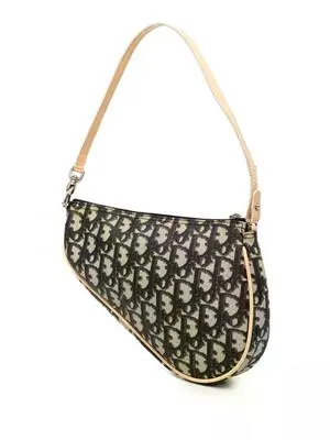 Dior 2001 Mini Diorissimo Coated Canvas Saddle Pochette Shoulder Bag - Black