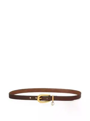 Saint Laurent Cassandre Charm Elongated Buckle Thin Belt In Leather - Brown