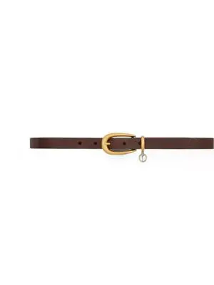 Saint Laurent Cassandre Charm Elongated Buckle Thin Belt In Leather
