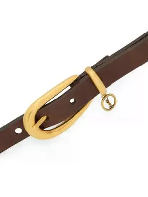 Saint Laurent Cassandre Charm Elongated Buckle Thin Belt In Leather