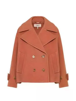 Chloé Oversized Short Coat In Wool - Orange