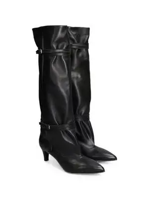 STRATEGIA SHOES Buckled Leather Knee-high Boots - Black