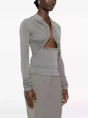 Rick Owens Long Sleeve V-neck Gathered Top - Grey