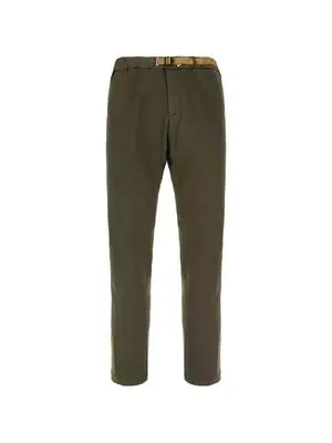 WHITE SAND Belted Elasticated-waist Chinos - Green