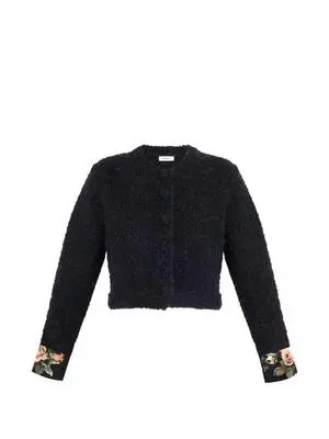 Erdem Bouclé Floral-cuff Cardigan - Black